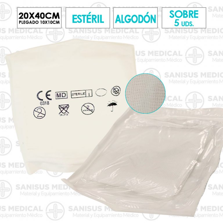 Gasa Esteril algodón 20 x 40 cm 17 Hilos Sobre de 5 uds