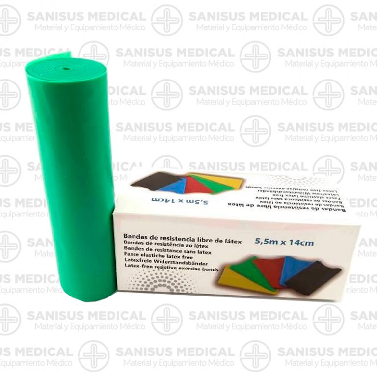Banda elástica de resistencia 14cm. x 5,5m. verde suave-medio - Sanisus ...