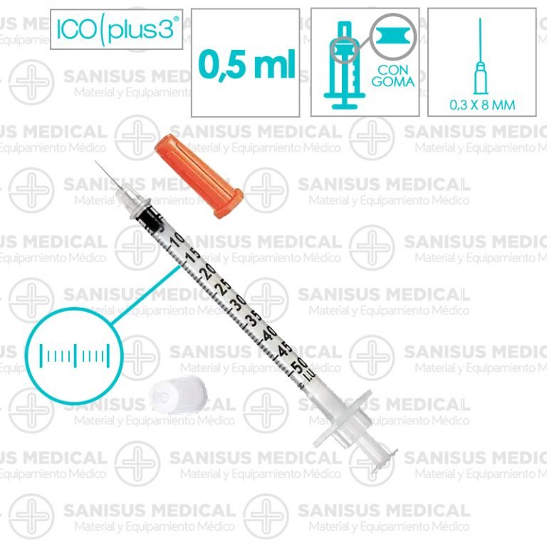 Jeringa insulina 0.5ml con aguja 30G 0,3x8mm Ico Plus 3