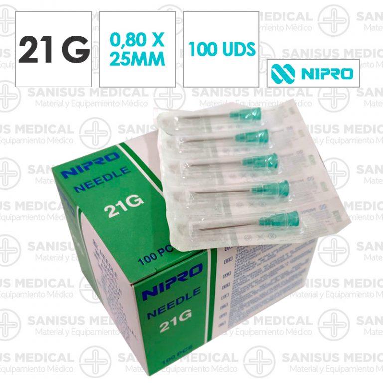 Agujas Nipro 21G 0,80mm x 25mm Ref: HN-2125 Caja 100 uds - Sanisus Medical
