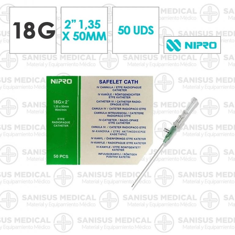 Catéter Intravenoso Nipro 18G 50mm Verde Caja 50 uds Ref: NIC-1850R ...