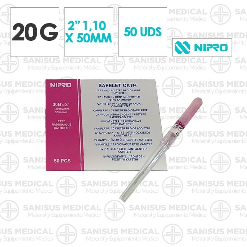 Catéter Intravenoso Nipro 20G 50mm Rosa Caja 50 uds Ref: NIC-2050R - Sanisus Medical