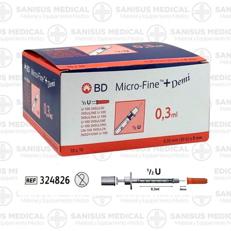 Jeringa insulina 0,3ml Aguja 30G 0,30x8mm BD Caja 100uds - Sanisus Medical
