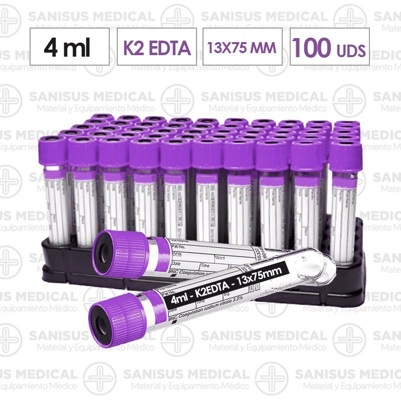 Tubo EDTA K2 4ML 13x75mm Caja 100 uds - Sanisus Medical
