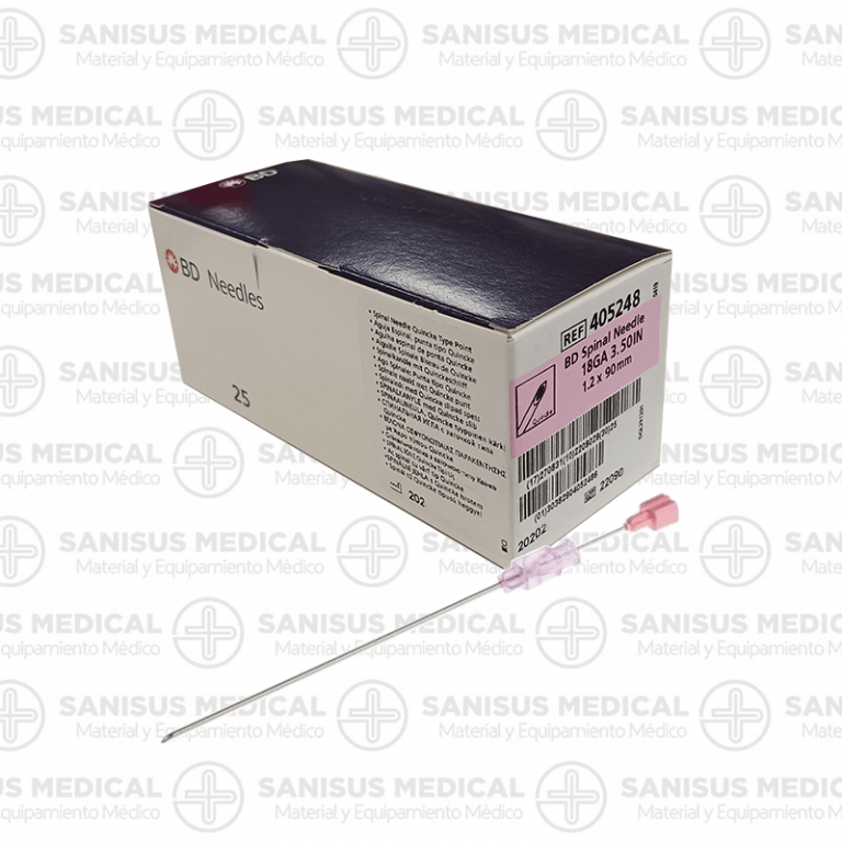 Aguja espinal punta quincke 18G 1,2 x 90mm. Caja 25 uds.