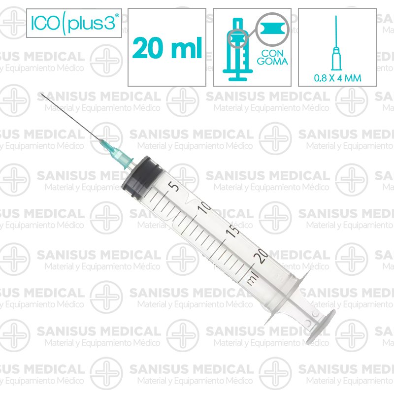 Jeringa 20ml con aguja 21G 0,8x40mm Ico Plus 3 Caja 100 uds - Sanisus Medical