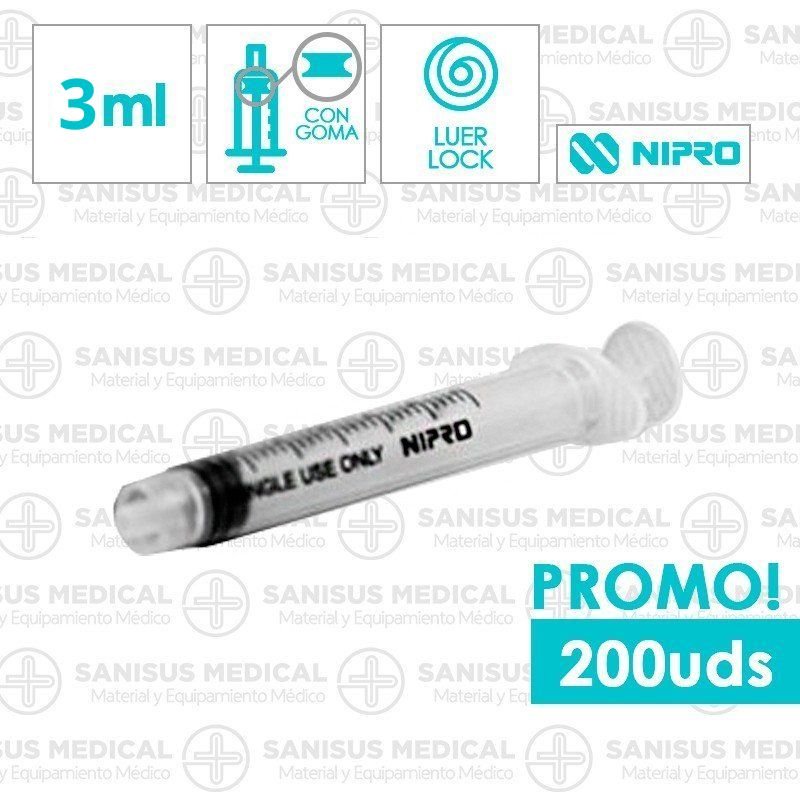 Promo Jeringa 3ml de 3 cuerpos Luer Lock Nipro 2 Cajas 100 Uds - Sanisus Medical
